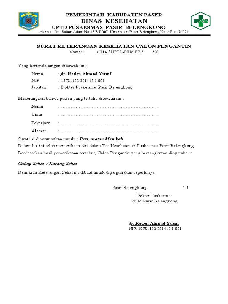 Surat Kesehatan Catin | PDF