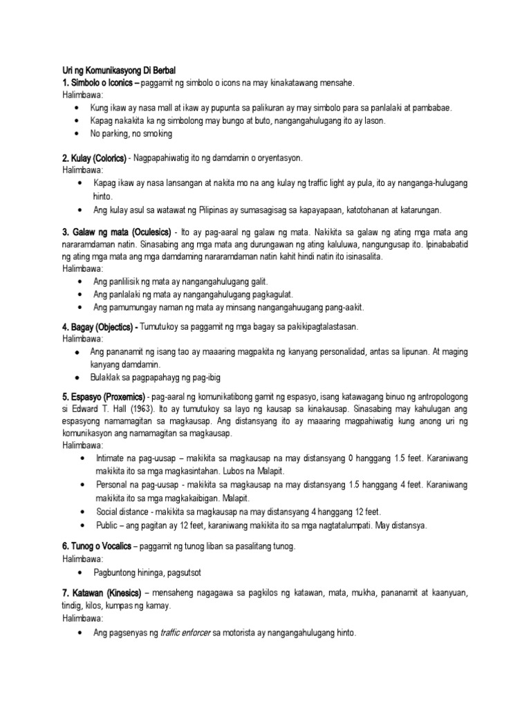 Uri NG Komunikasyong Di Berbal | PDF