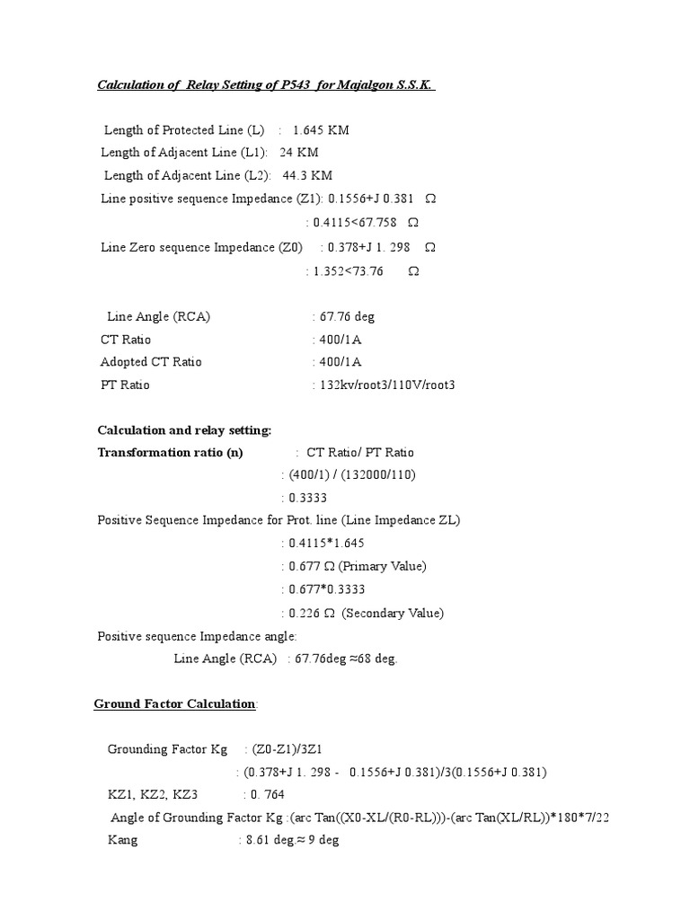 Calculation of Relay Settings For MiCOM P543 | PDF | Electrical ...