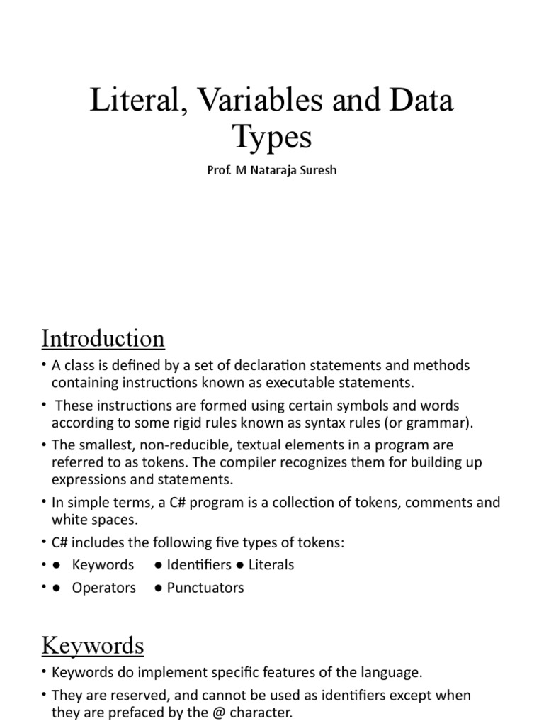 Literal Variables And Data Types Pdf Data Type Variable Computer Science