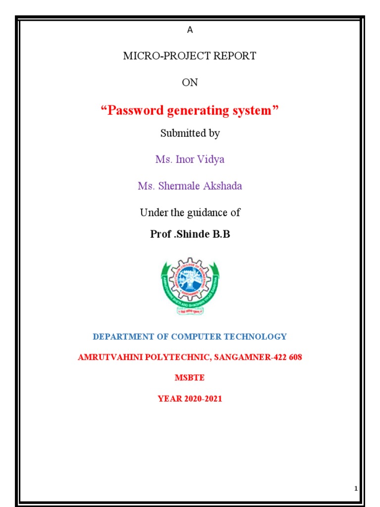 "Password Generating System": Micro-Project Report ON | PDF | Password ...