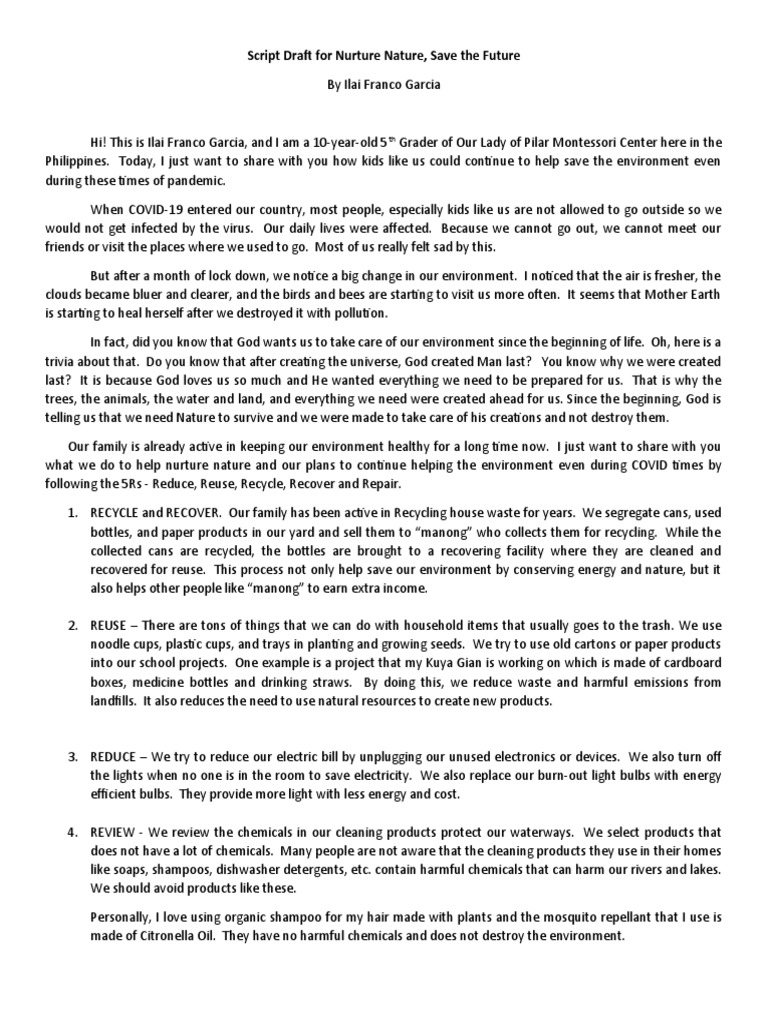 Script Draft For Nurture Nature | PDF | Recycling | Reuse