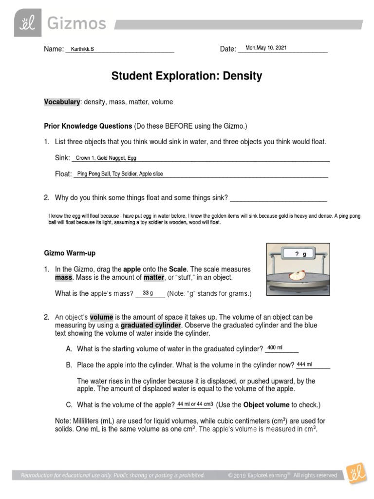2.4 (Activity) Gizmos Density | PDF | Buoyancy | Density