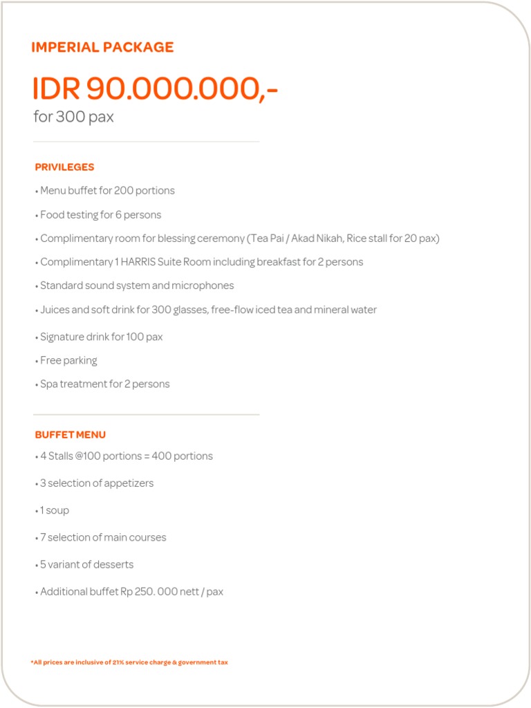For 300 Pax: Imperial Package | PDF | Buffet | Menu