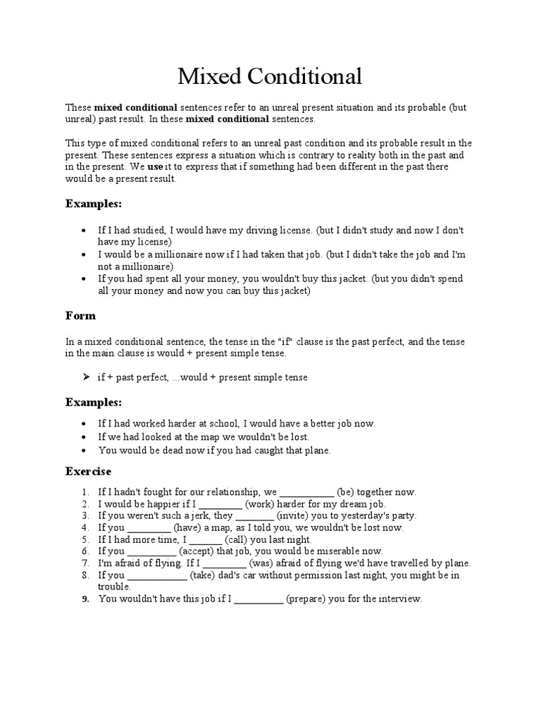 Mixed Conditional: Examples | PDF