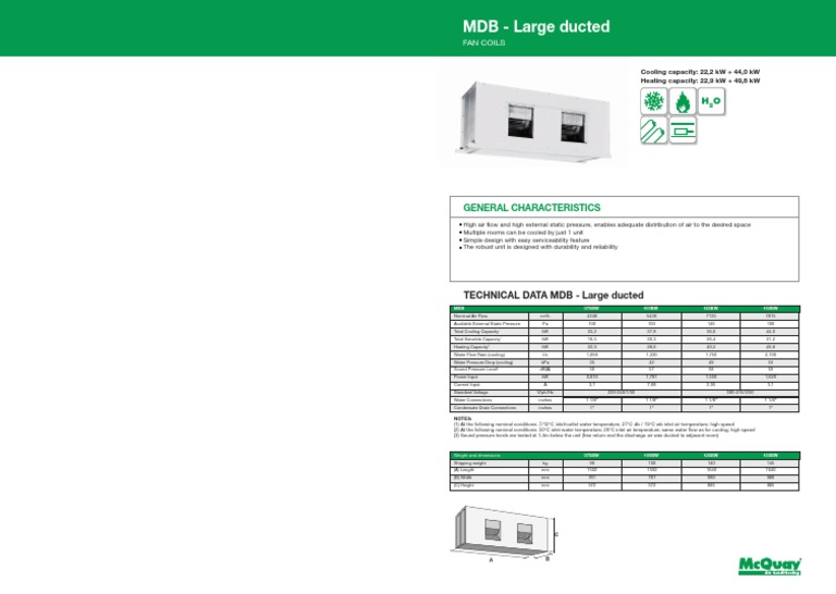 MDB Large Ducted Unit Specifications | PDF | Pressure | Water