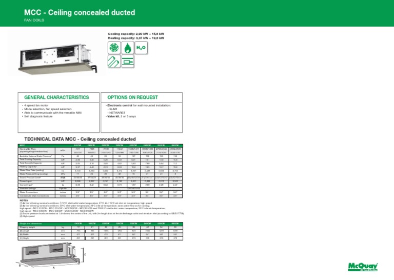 McQuay MCC Data Sheet Eng1 | PDF | Continuum Mechanics | Water