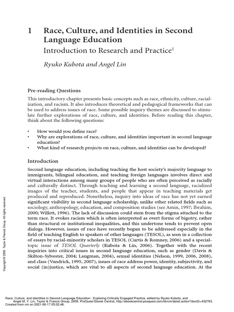1 Race, Culture, and Identities in Second Language Education | PDF ...