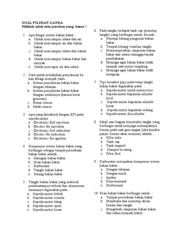 Soal Uas Genap PMSM Kelas Xi TBSM | PDF
