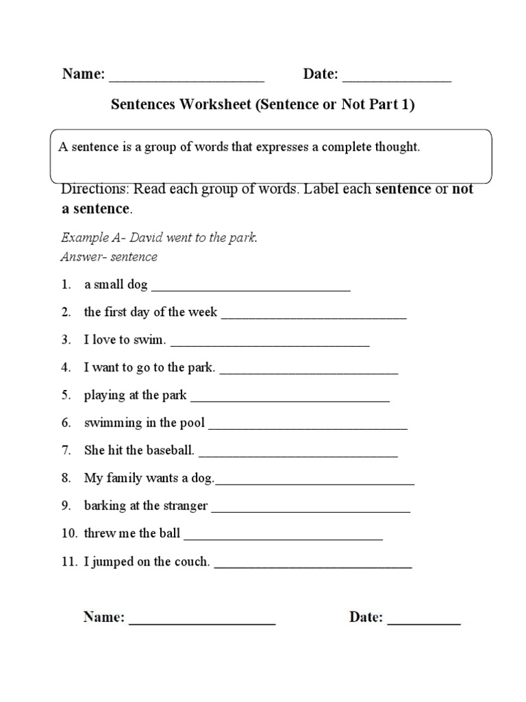 Grade 3 Simple Sentences Worksheets | PDF | Sentence (Linguistics ...
