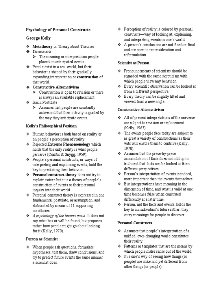Psychology of Personal Constructs | PDF | Reality | Theory