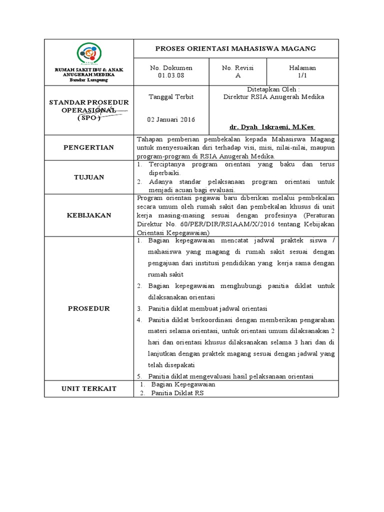 SPO Proses Orientasi Mahasiswa Magang | PDF