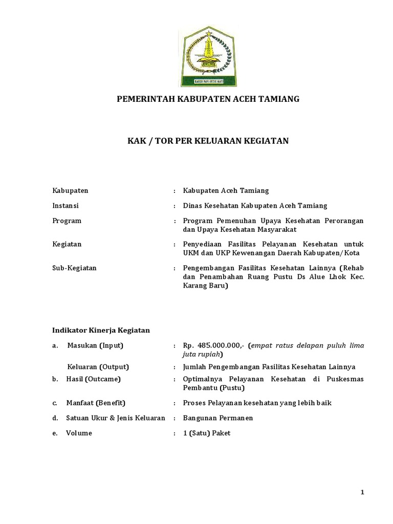 KAK Rehab Dan Penambahan Ruang Pustu Alue Lhok | PDF | Teknologi & Rekayasa