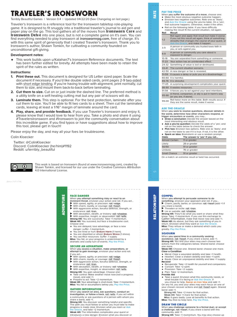 Traveler's Ironsworn Play Kit | PDF