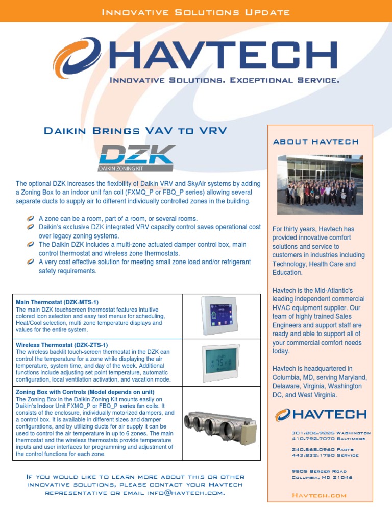 Daikin Brings VAV To VRV: About Havtech | PDF | Thermostat | Duct (Flow)