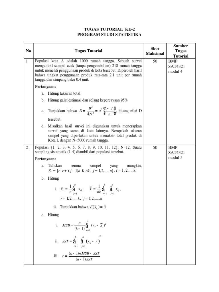 TUGAS 2 Metode Sampling - UT | PDF