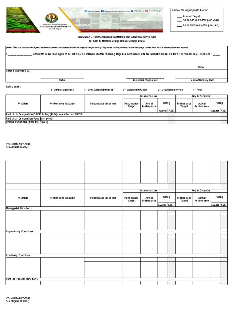 F047 - INDIVIDUAL PERFORMANCE COMMITMENT AND REVIEW FORM - IPCR For ...
