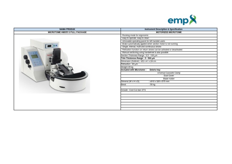 Spesifikasi Microtome HM355S Full Package | PDF