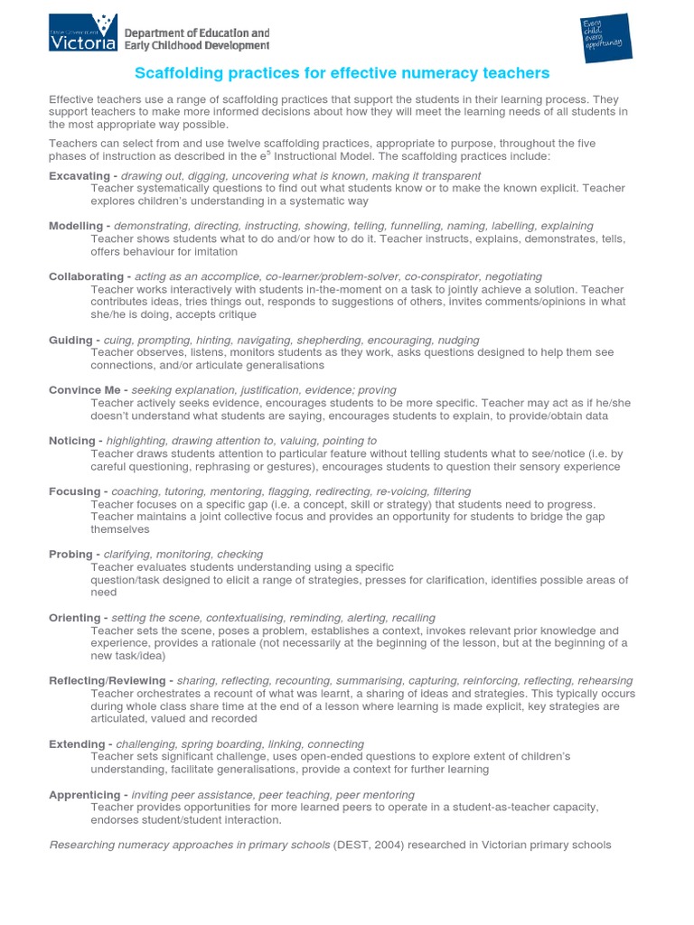 Scaffolding Practices For Effective Numeracy Teachers | PDF ...