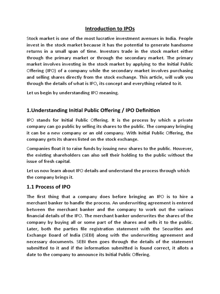 Introduction To IPO | PDF