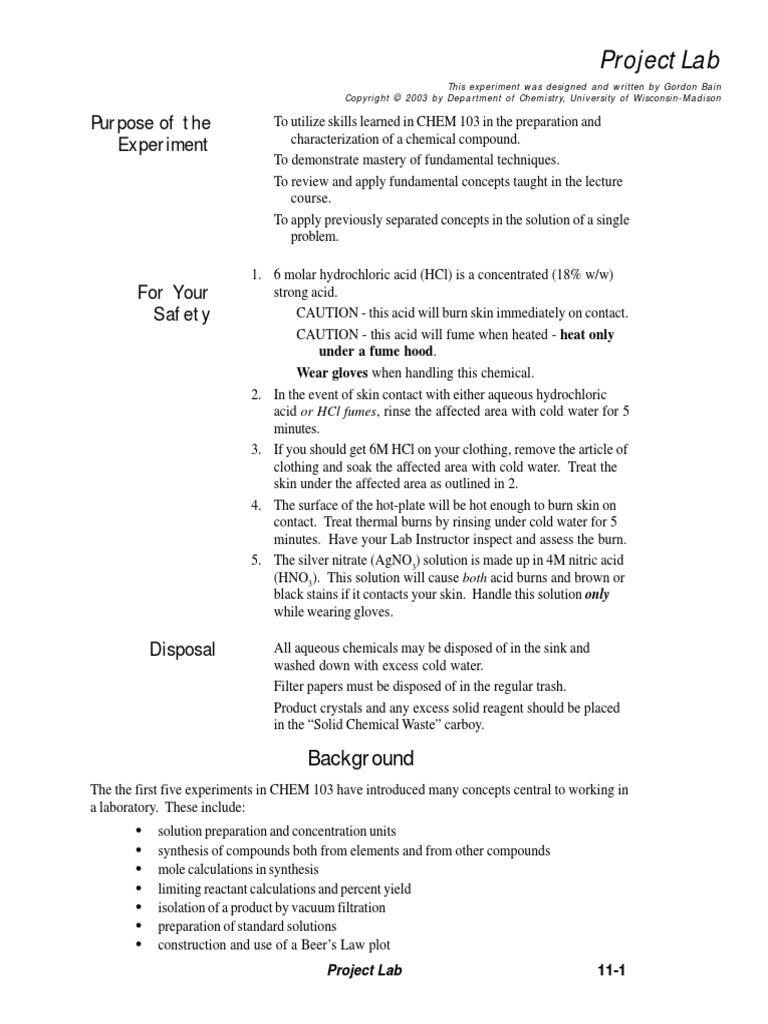 Project Lab: Purpose of The Experiment | PDF | Solubility | Materials