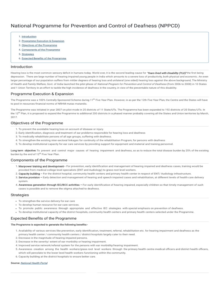 National Programme For Prevention and Control of Deafness (NPPCD) | PDF ...