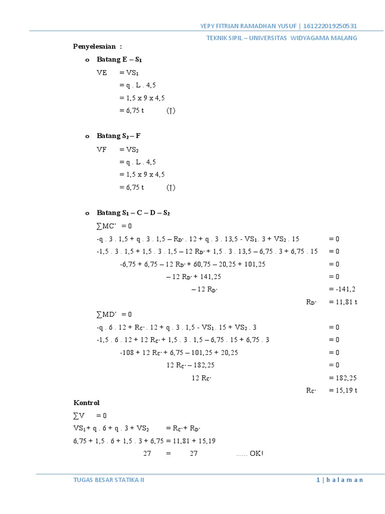 Contoh Soal Statika II Teknik Sipil | PDF