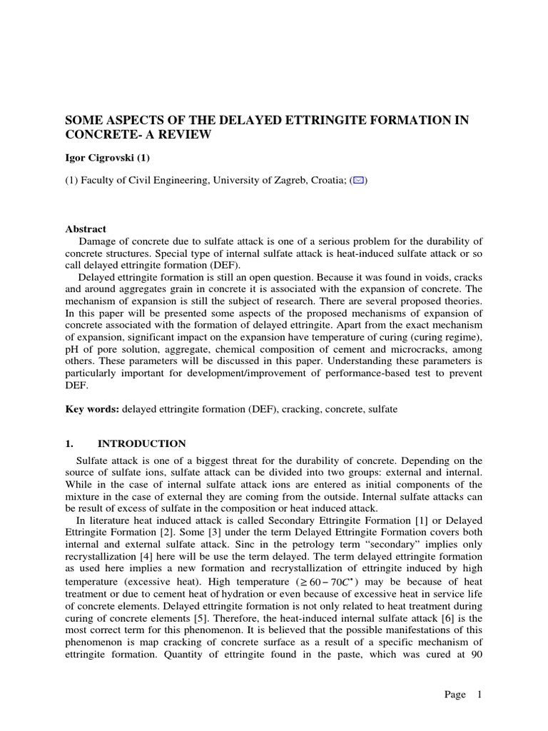 Delayed Ettringite Formation in Concrete | PDF | Concrete | Cement