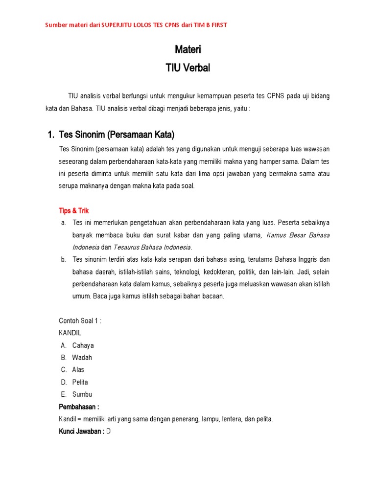 Materi TIU | PDF | Seni & Disiplin Bahasa