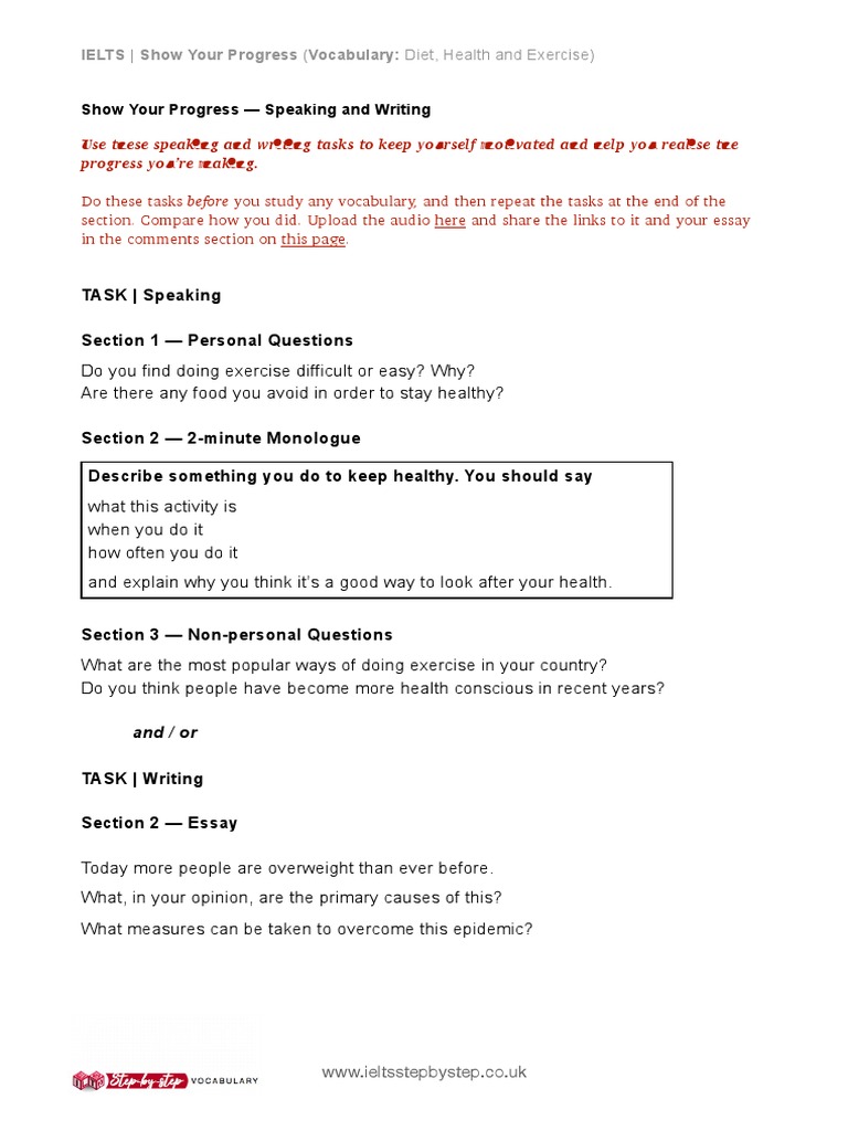 3.1 Show Your Progress Vocabulary-Diet, Health and Exercise | PDF