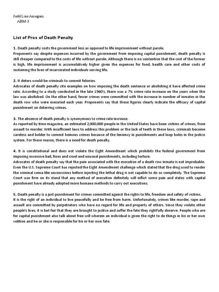 An Analysis of the Major Arguments For and Against the Death Penalty ...