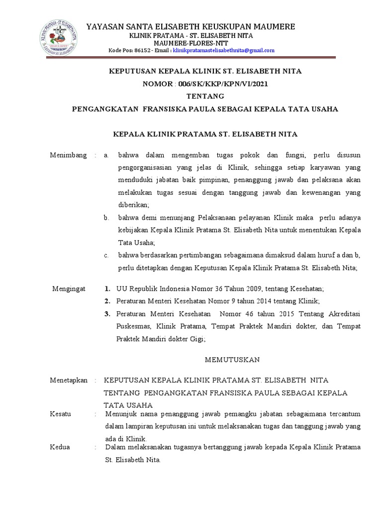 SK Kepala Tata Usaha | PDF