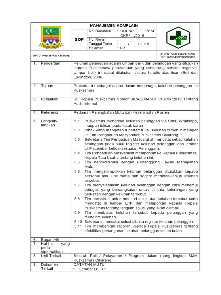 Sop Manajemen Komplain | PDF
