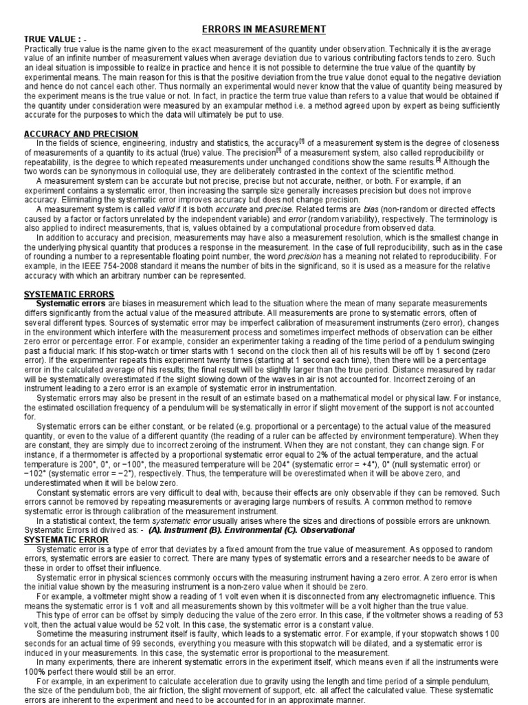 Errors in Measurement | PDF | Observational Error | Accuracy And Precision