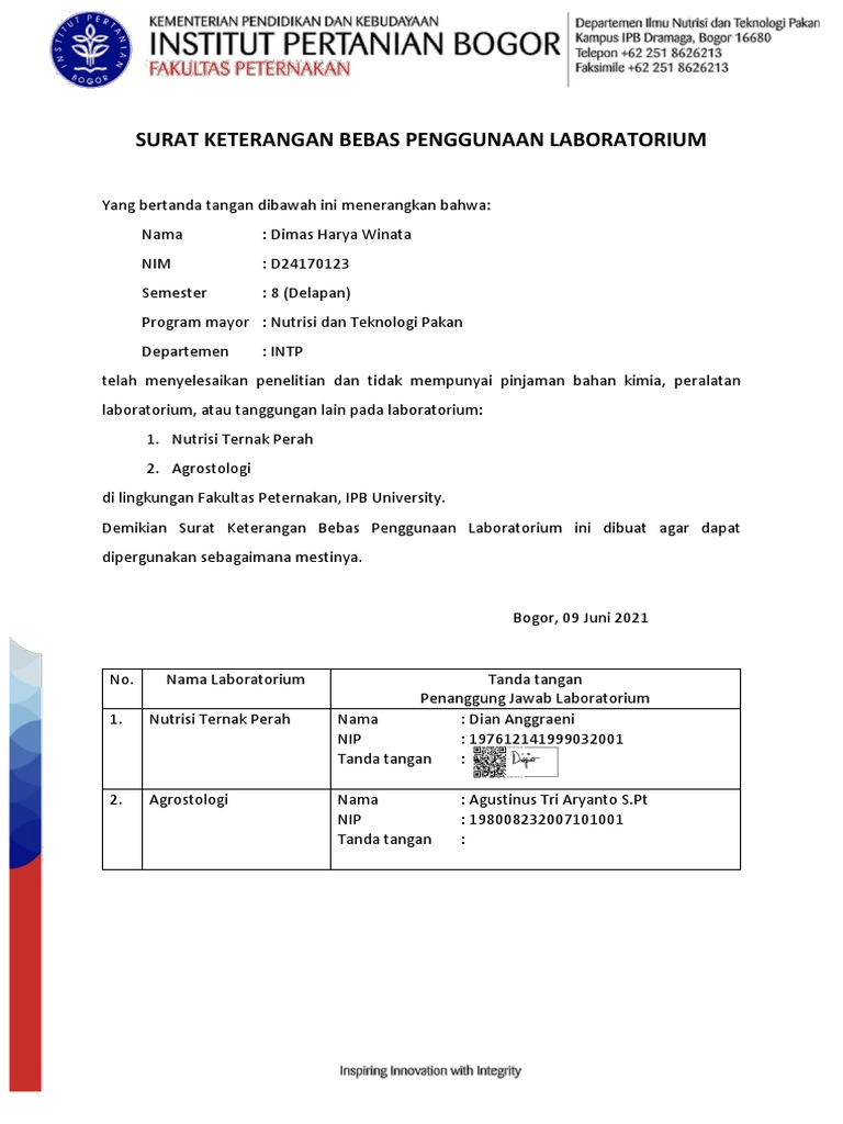 Form Surat Bebas Lab Dimas-Signed | PDF | Pengembangan Diri