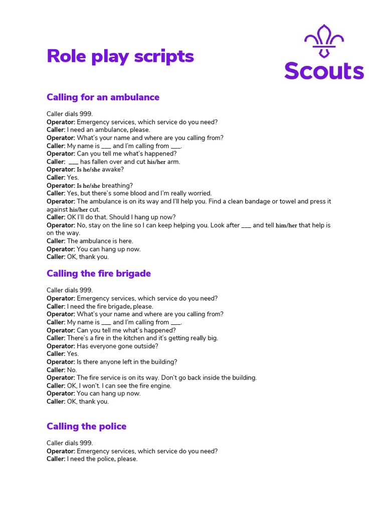Role Play Scripts: Calling For An Ambulance | PDF