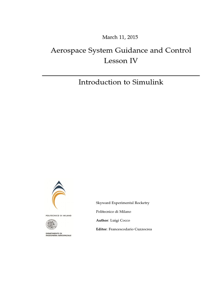 Aerospace System Guidance and Control Lesson IV Introduction To Simulink | PDF | Control Theory ...