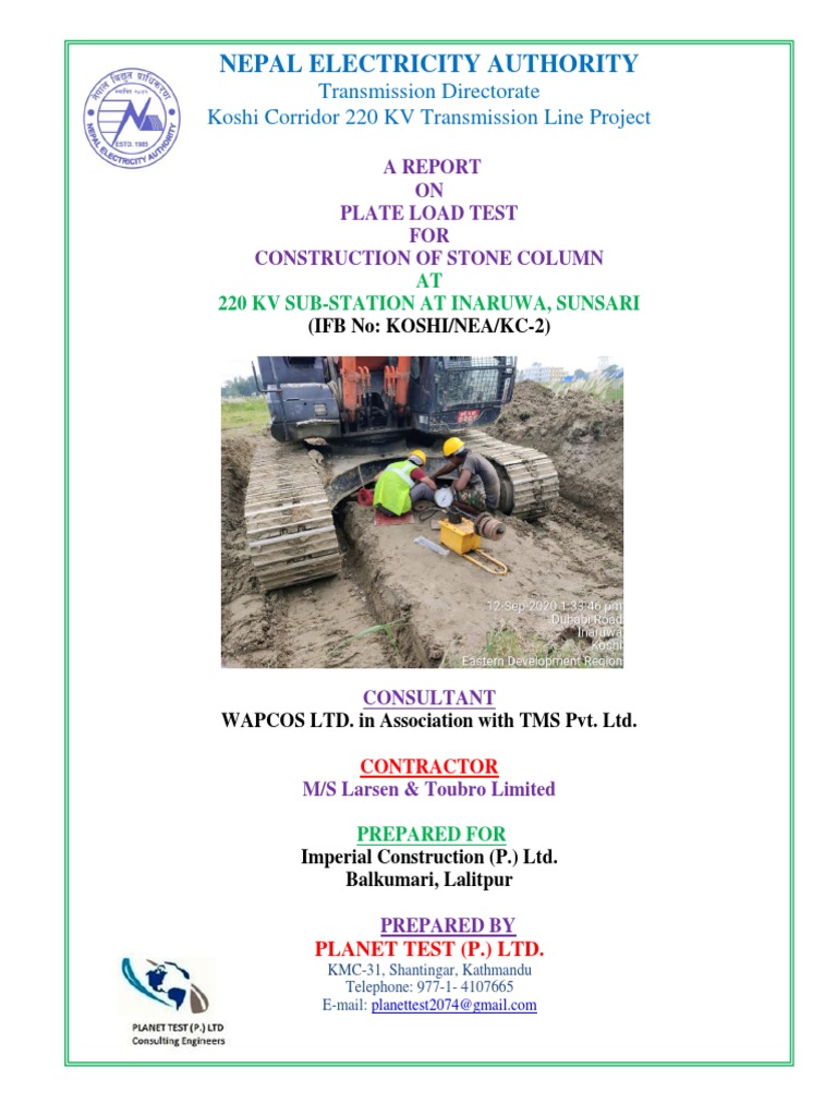 Plate Load Test Report for Inaruwa Substation | PDF | Soil Mechanics ...