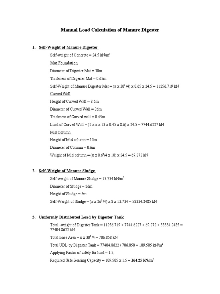 Manual Load Calculation of Manure Digester | PDF