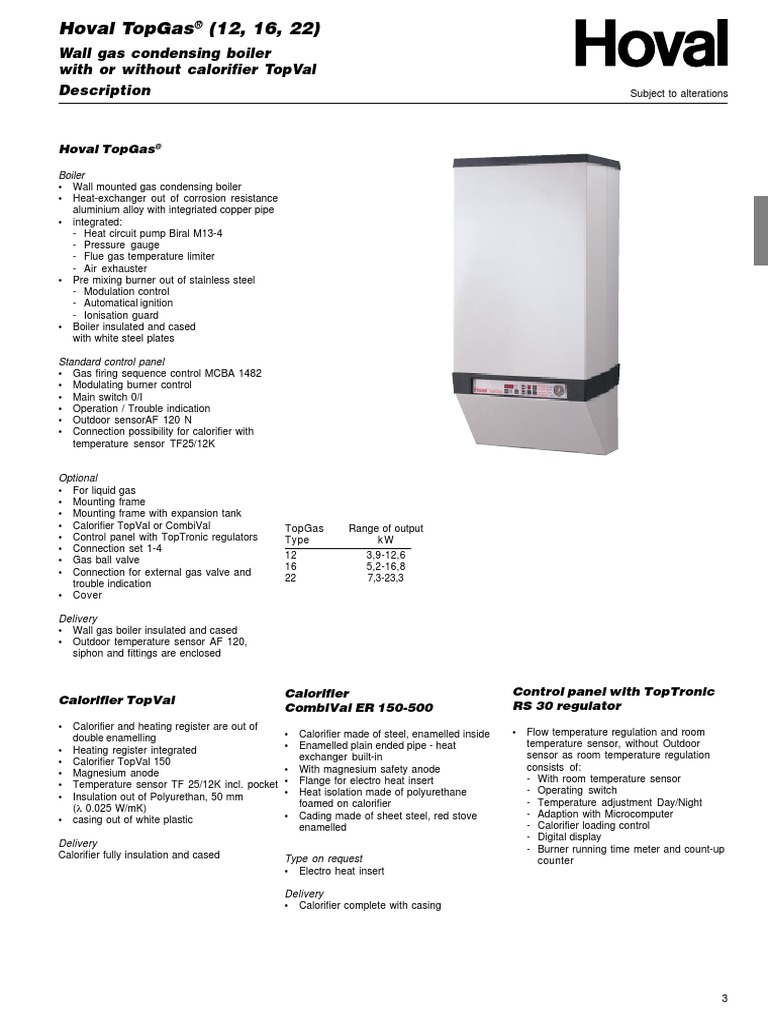 HOVAL Scheda Tecnica Caldaia Ultragas 35 650 | PDF | Water Heating | Boiler