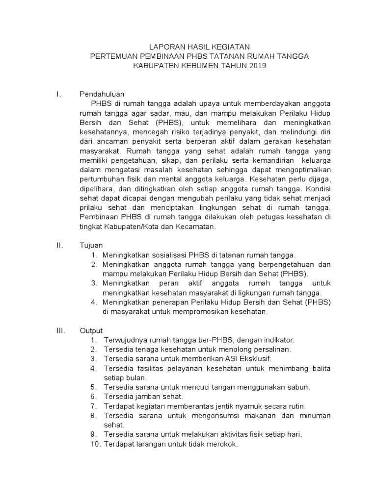 Laporan Pembinaan PHBS Rumah Tangga | PDF