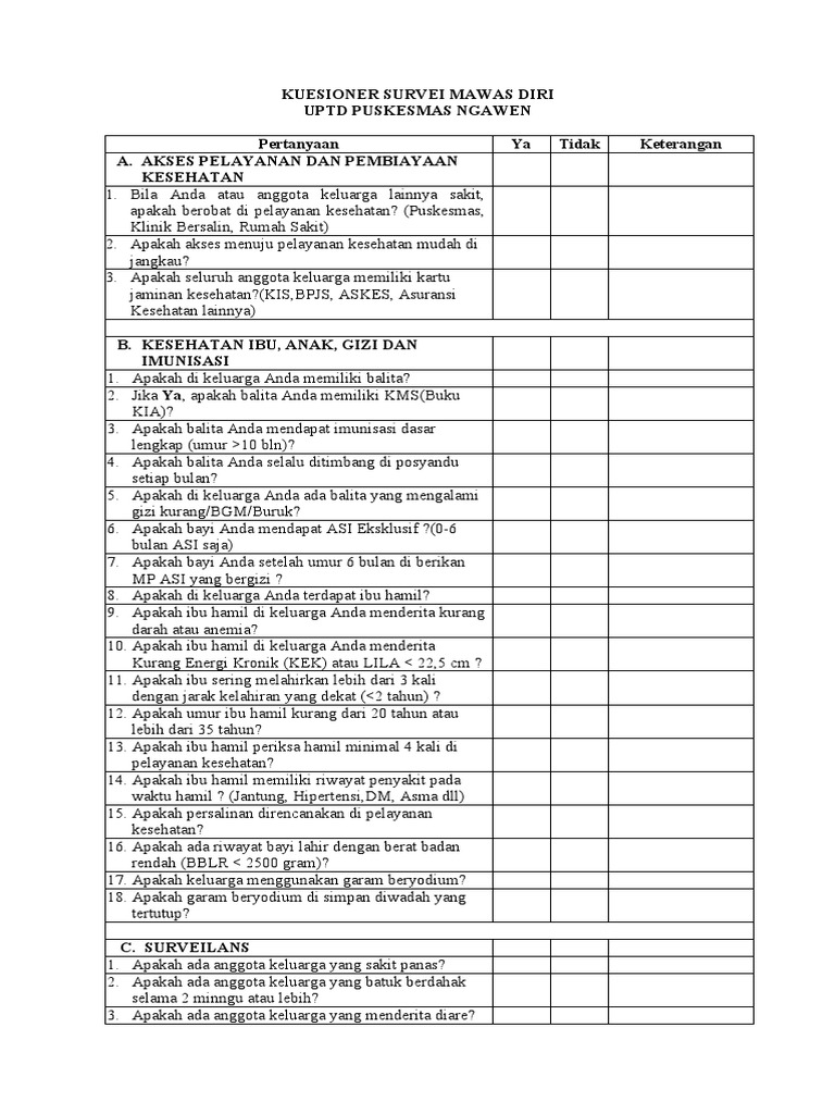 Kuesioner Survey Mawas Diri | PDF | Kesehatan Holistik