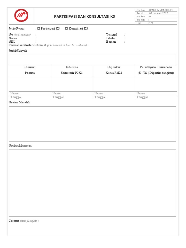 Form Partisipasi Dan Konsultasi K3 | PDF