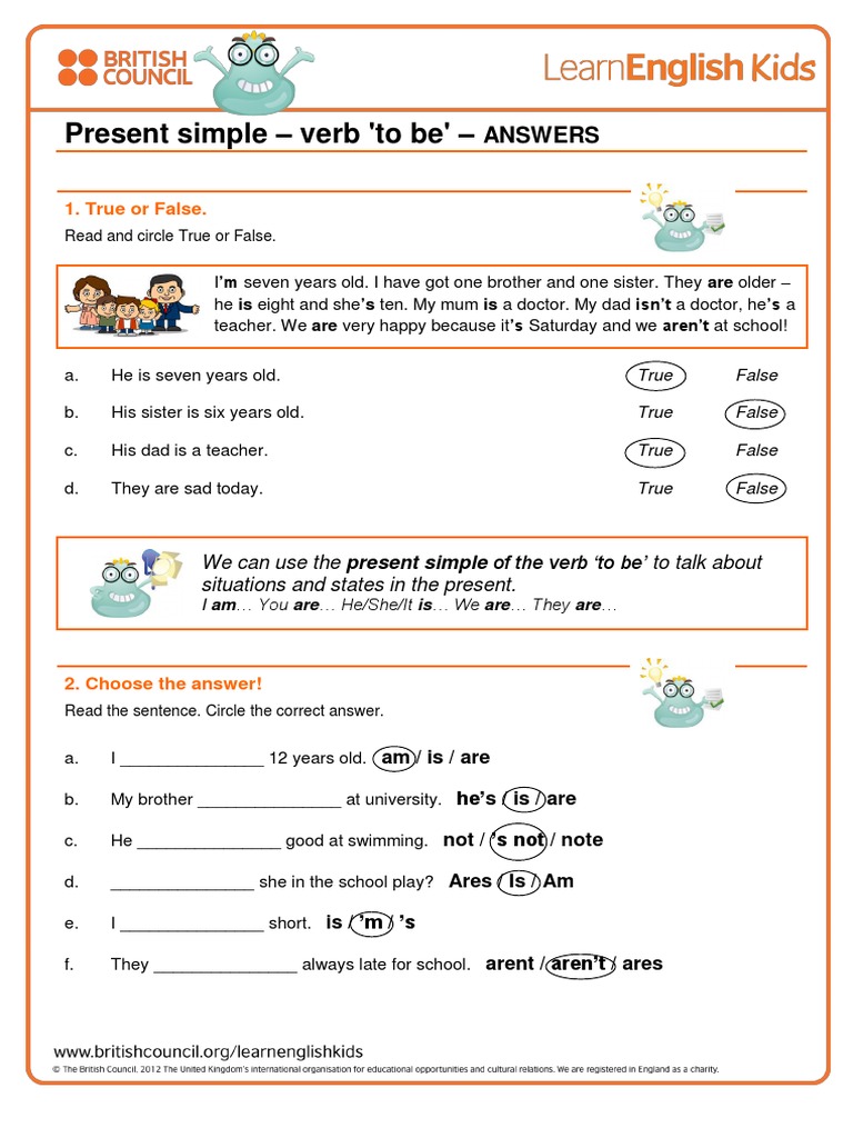 Grammar Games Present Simple Verb To Be Answers | PDF | Language Arts ...