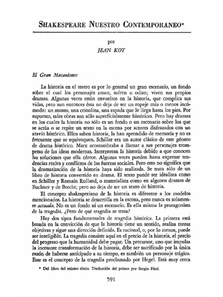 Shakespeare Nuestro Contemporáneo_artículo de Jan Kott | PDF