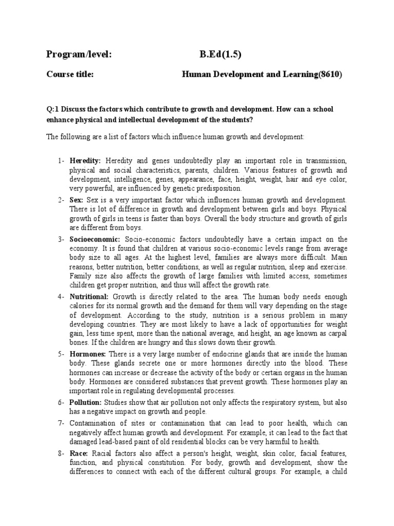 8610 Solved Paper | PDF | Child Development | Relationships