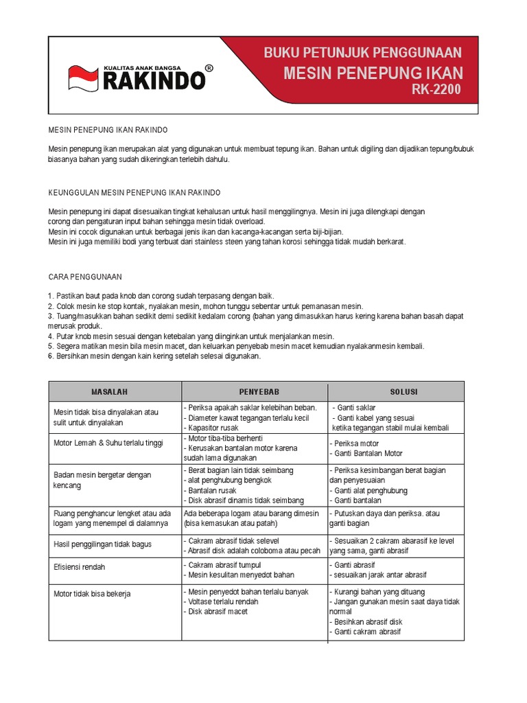 Manual Rakindo Mesin Penepung | PDF