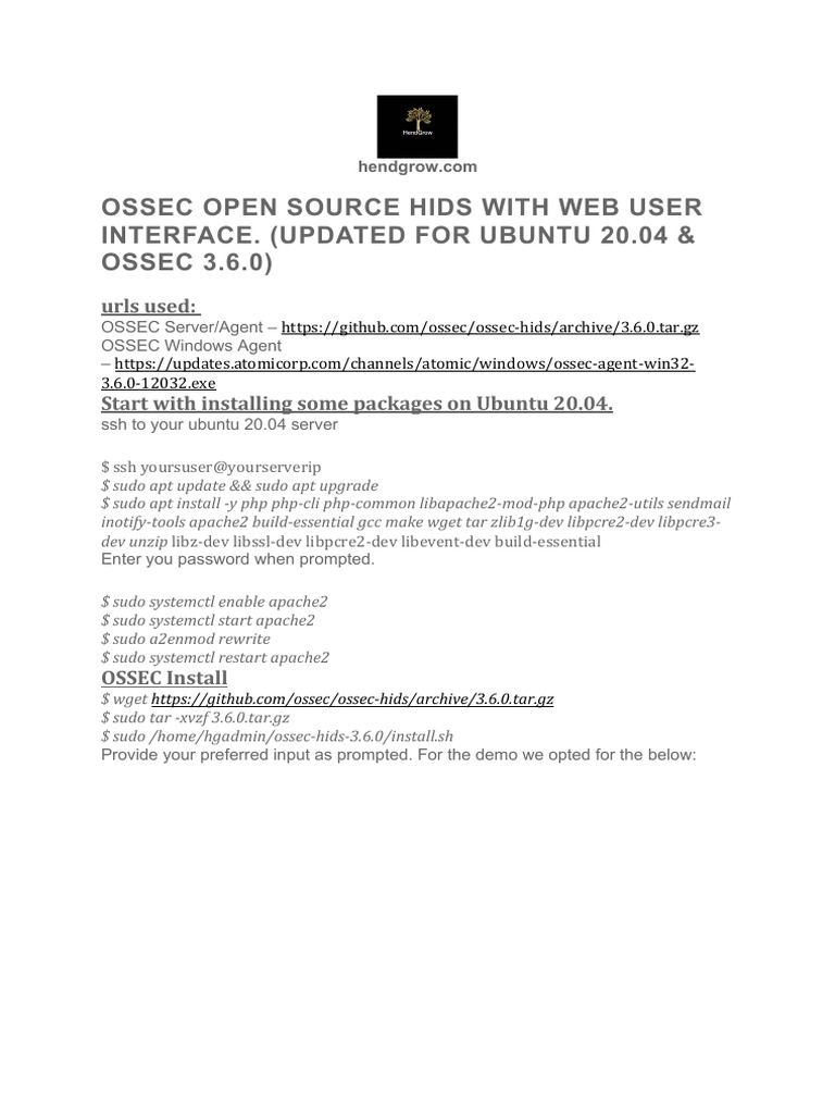 Hendgrow Ossec Open Source Hids With Web User Interface | PDF | Sudo ...