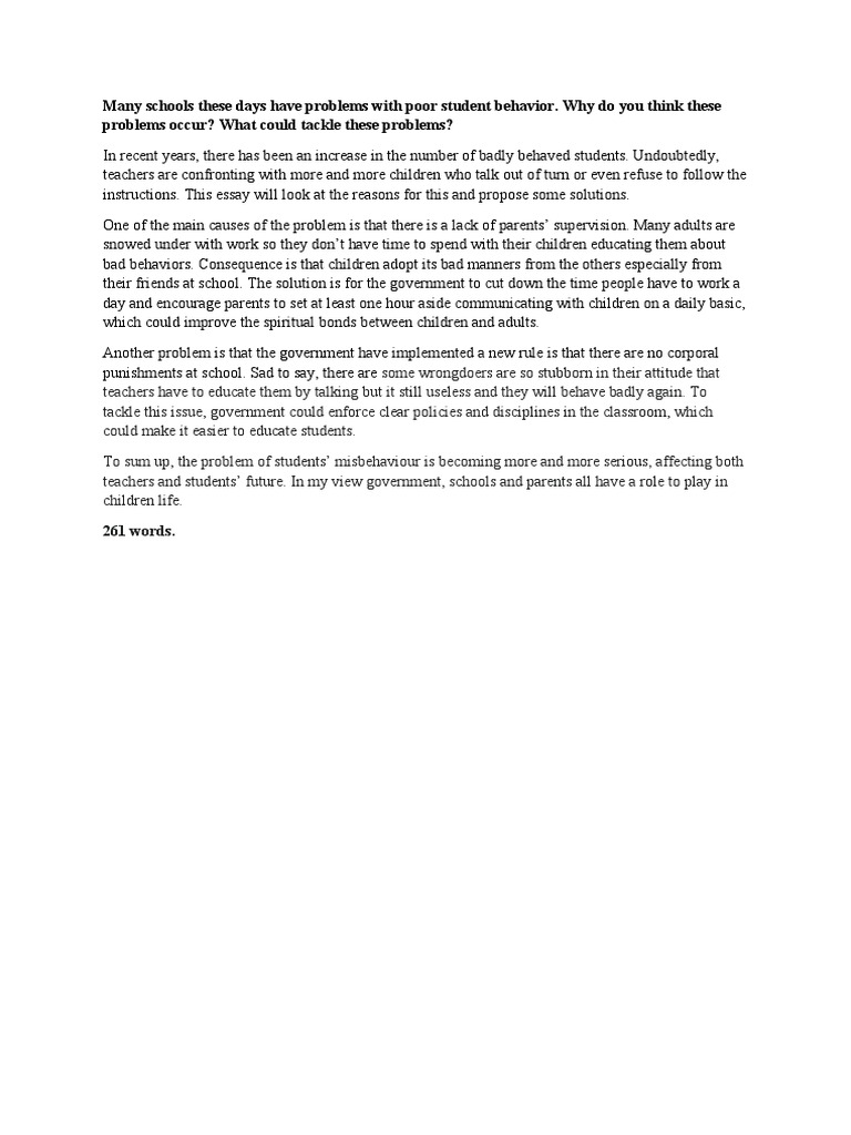 Many Schools These Days Have Problems With Poor Student Behavior | PDF