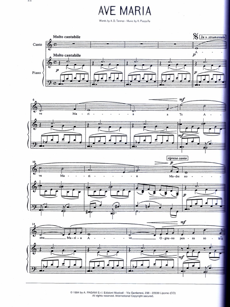 Piazzolla, Ave Maria - Voz y Piano | PDF